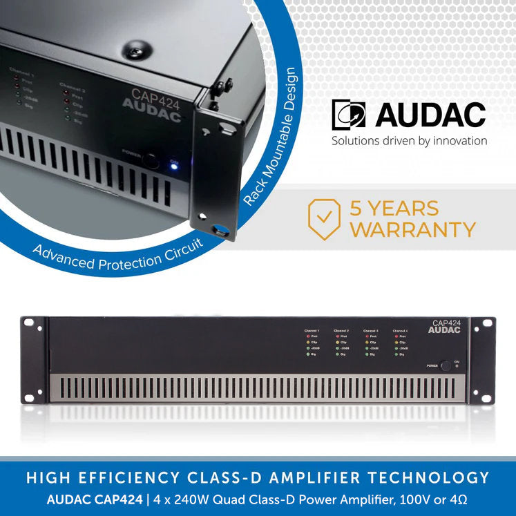 AUDAC CAP424 4 x 240W Dual Class-D Power Amp, 100V or 4 Ω | Audio Volt