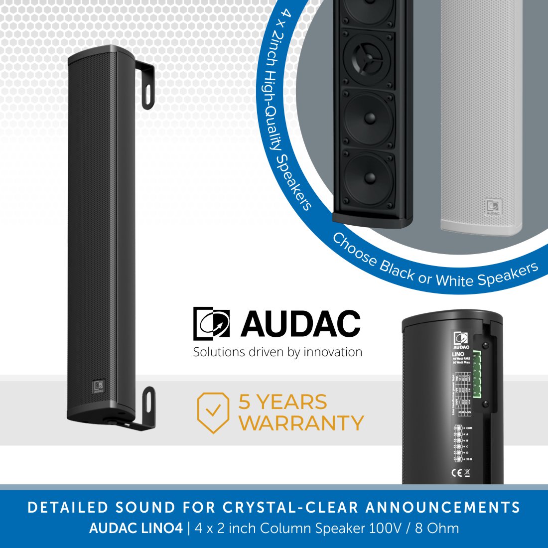 AUDAC LINO4 Column Speaker - 100V 8 Ohm, Black or White | Audio Volt