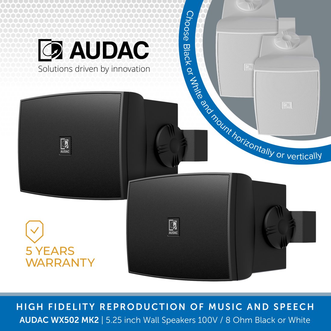 AUDAC WX502 MK2 5.25 inch Wall Speakers 100V or 8 Ohm | Audio Volt