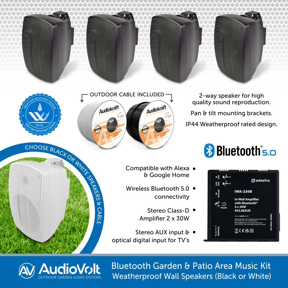 Garden Bluetooth Music System with Outdoor Speakers | Audio Volt