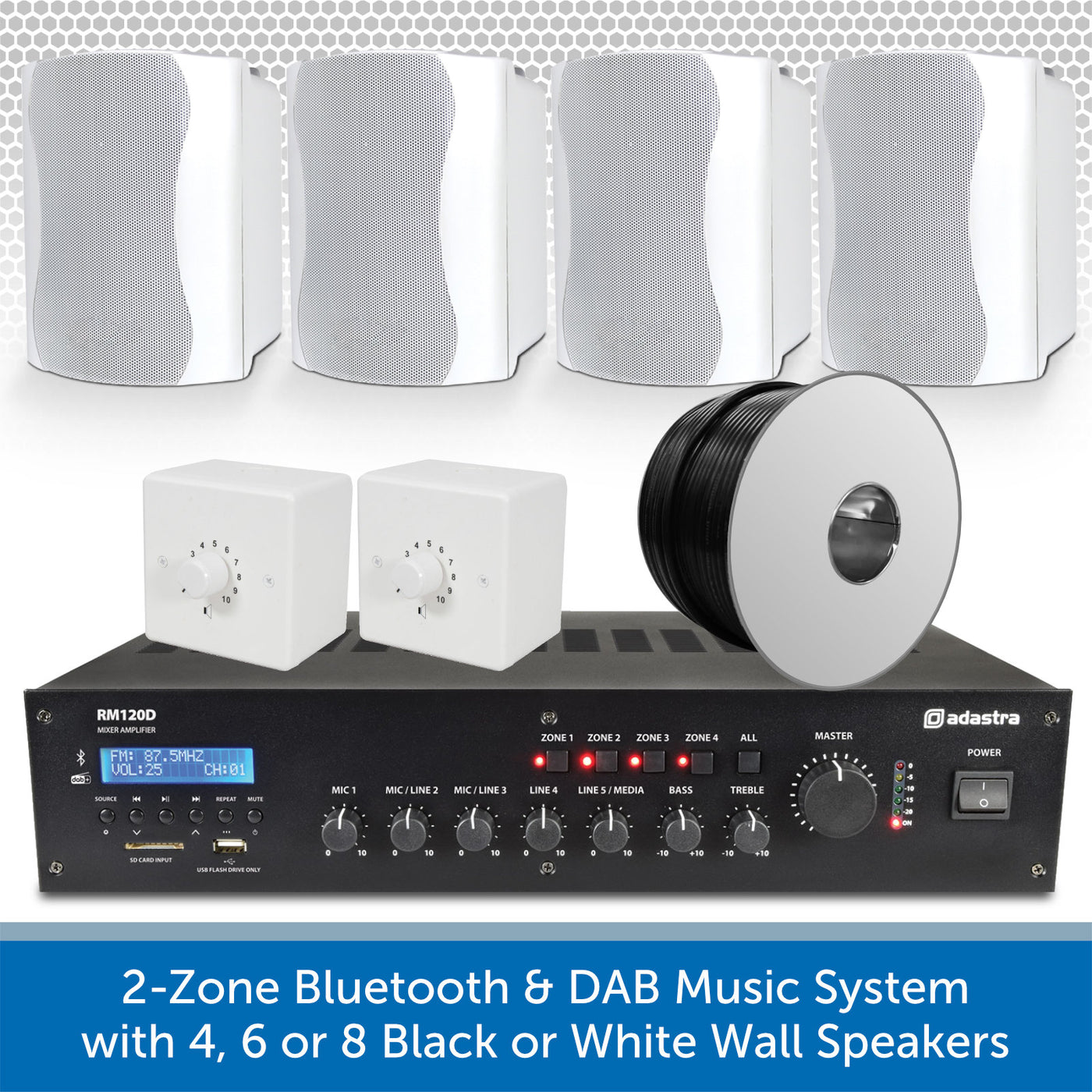 2-Zone Wall Speaker Music System with BT & DAB Radio | Audio Volt
