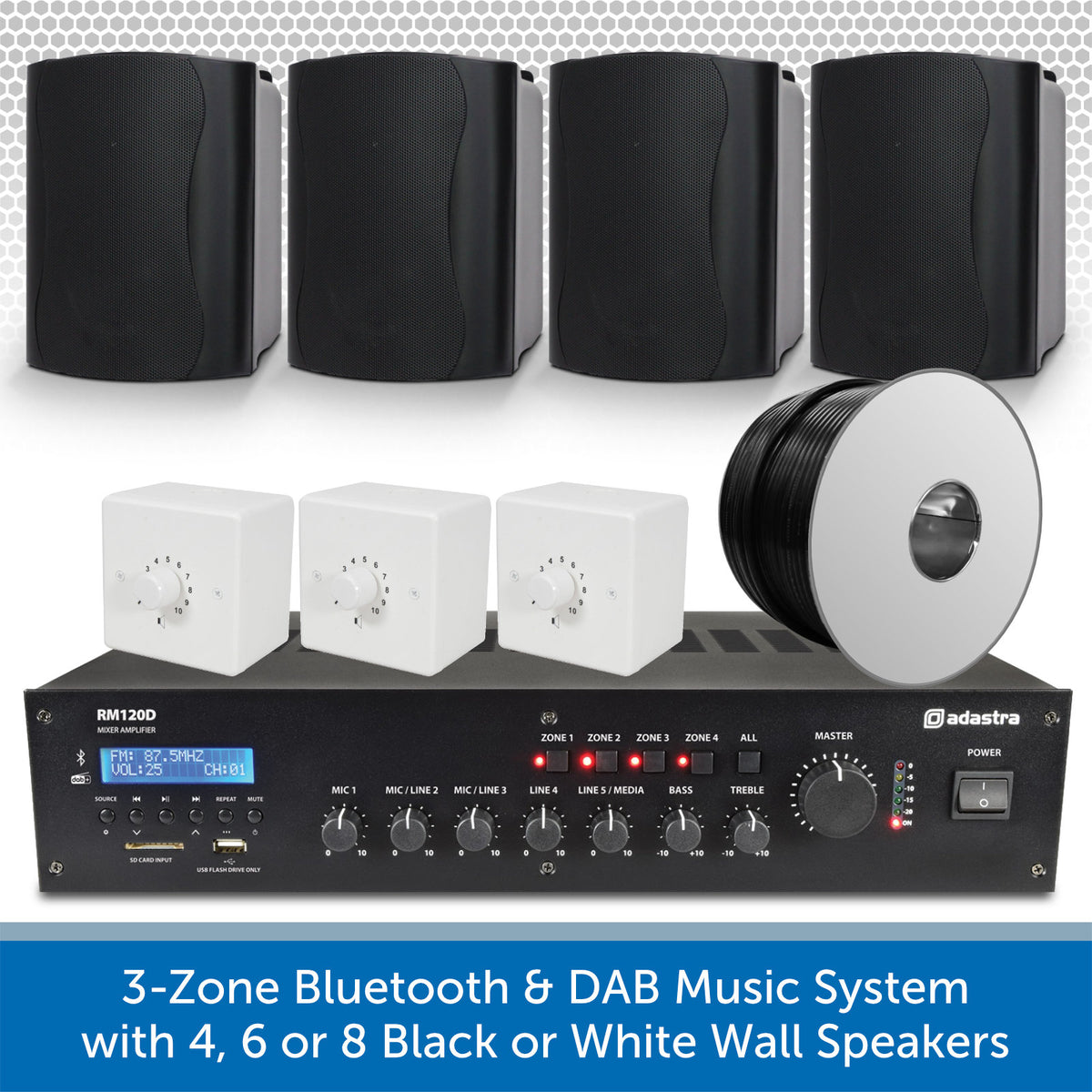 3-Zone Wall Speaker Music System with BT & DAB Radio | Audio Volt