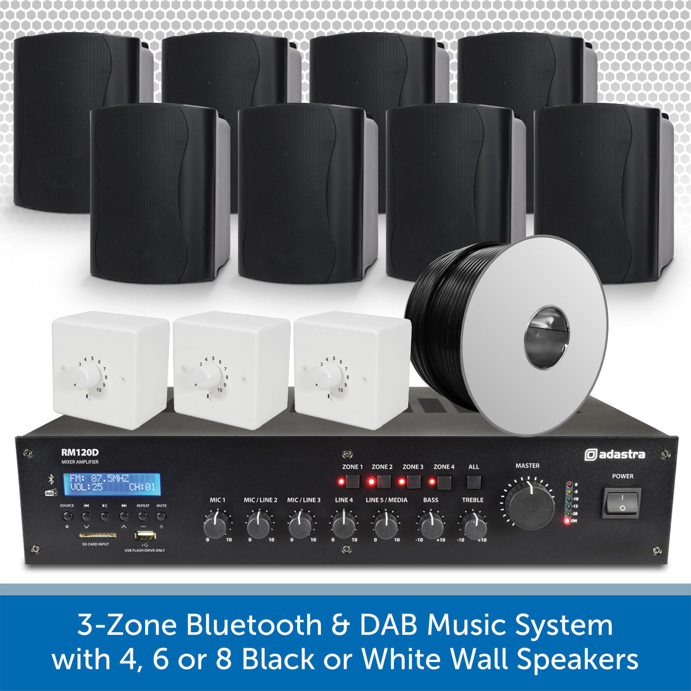 3-Zone Wall Speaker Music System with BT & DAB Radio | Audio Volt