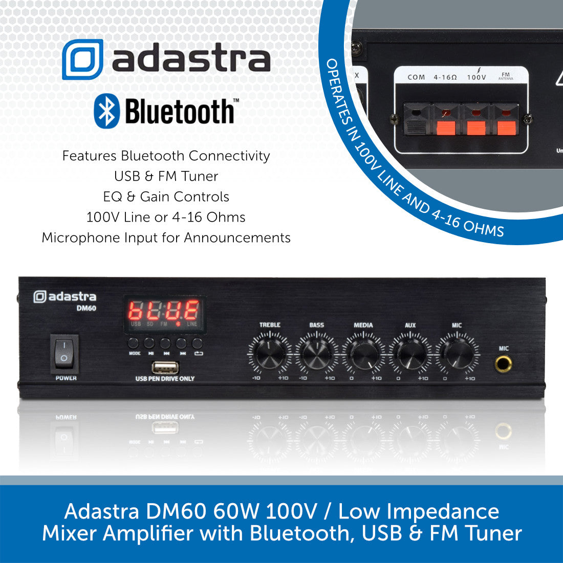 Adastra DM60 60W Mixer Amplifier USB, Bluetooth, FM Tuner | Audio Volt