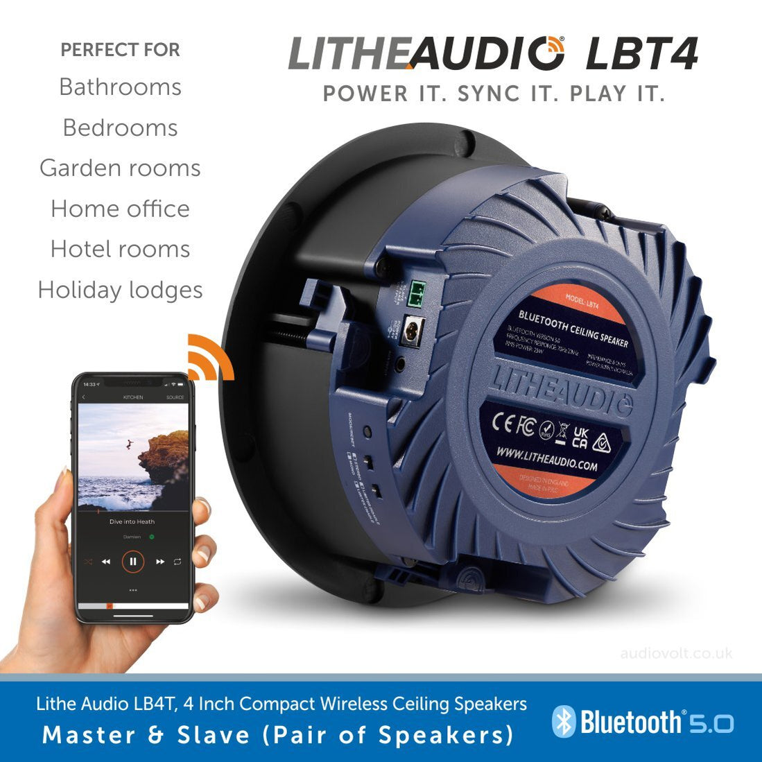Lithe Audio LBT4 - 4" Bluetooth Wireless Ceiling Speakers (Pair)