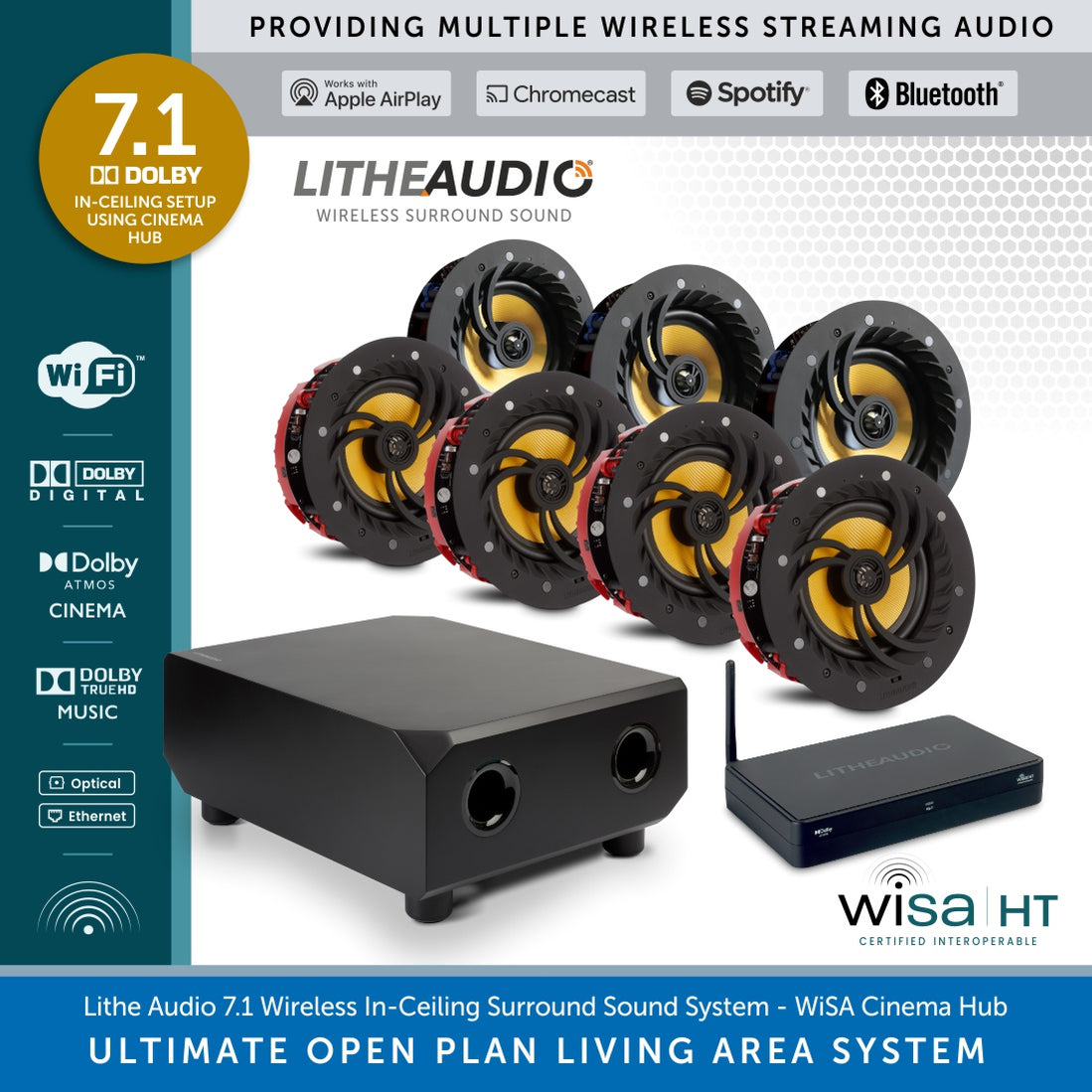 Lithe Audio 7.1 Wireless In-Ceiling Surround Sound Cinema System ...