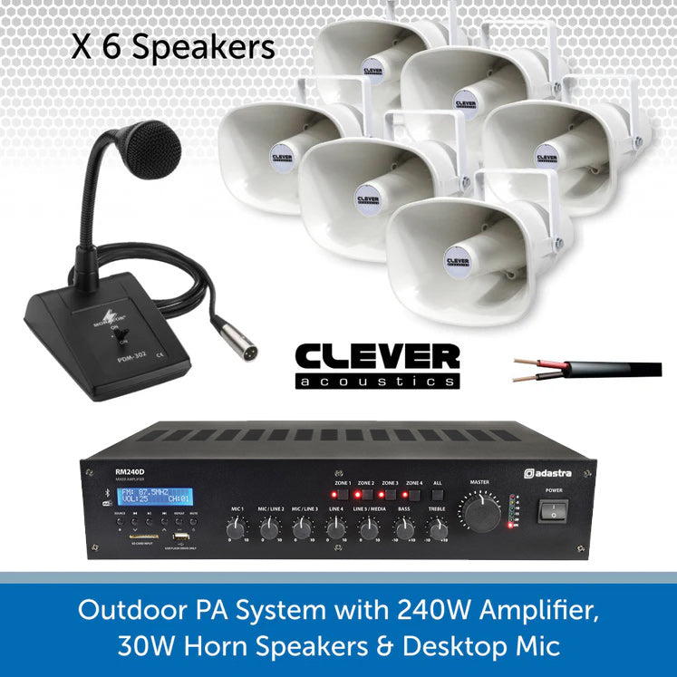 Public Address Speaker Kit with 240W Amp & Paging Mic | Audio Volt