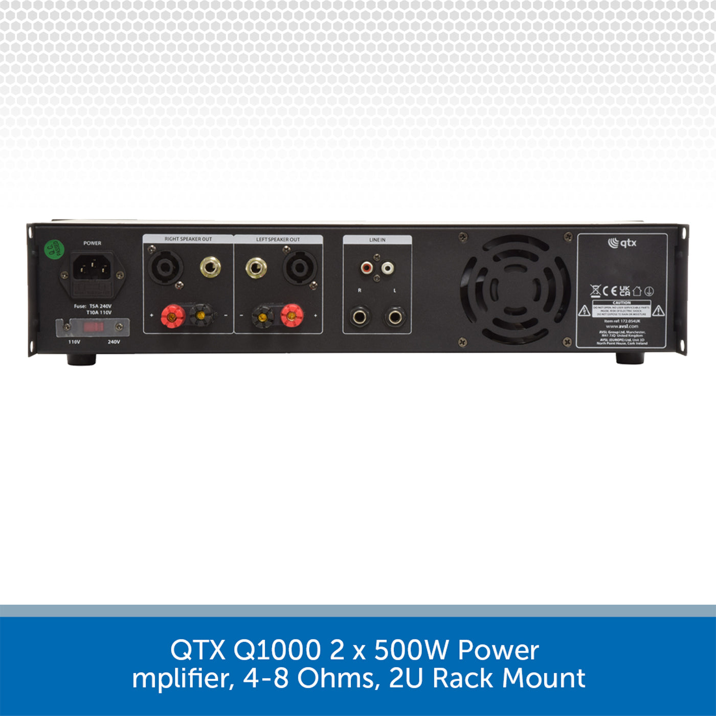QTX Q1000 2 x 500W Power Amplifier, 4-8 Ohms, 2U | Audio Volt