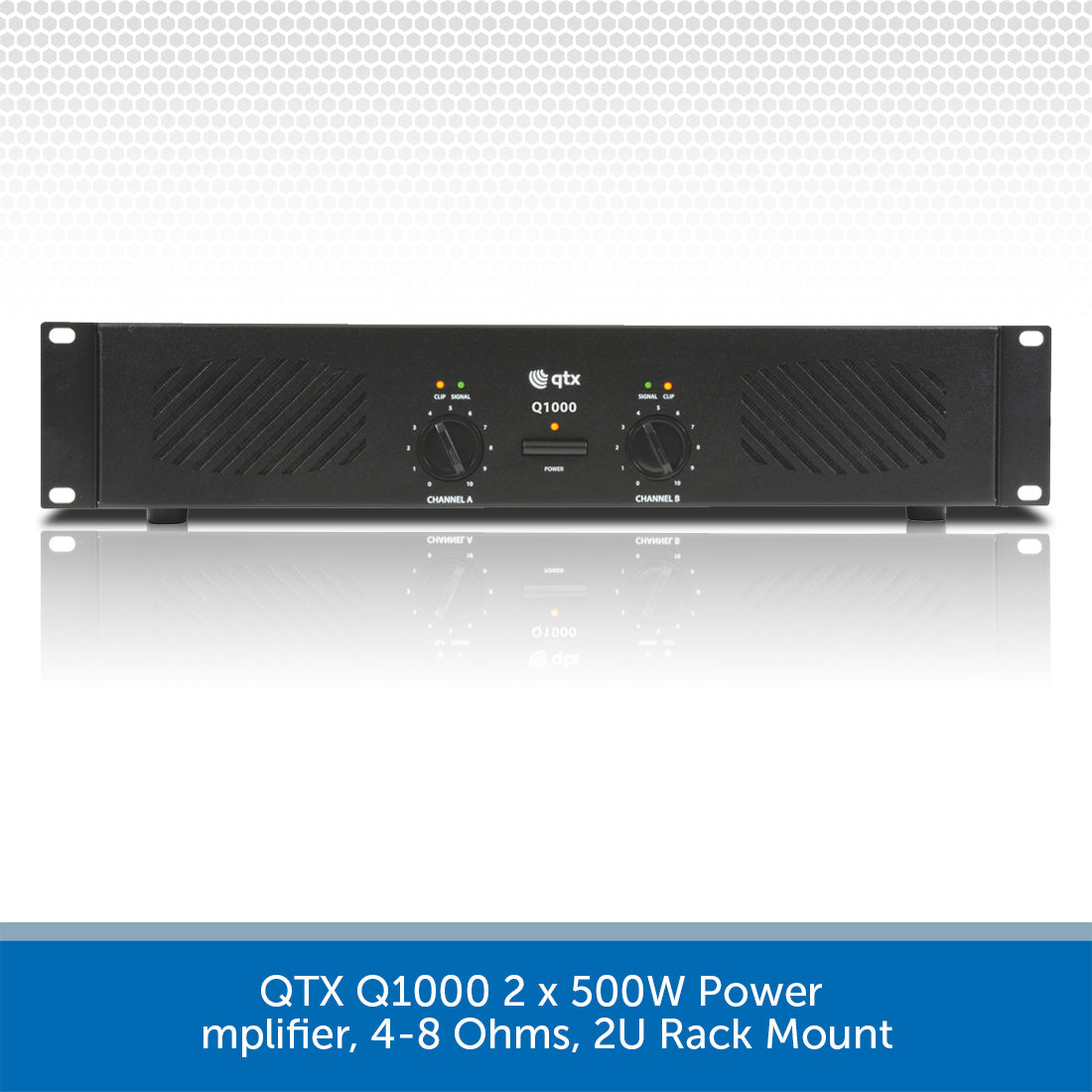 QTX Q1000 2 x 500W Power Amplifier, 4-8 Ohms, 2U | Audio Volt