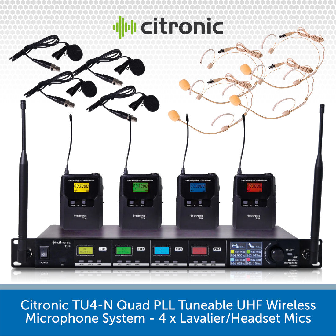 Citronic TU4-N Quad Bodypack UHF Wireless Mic System | Audio Volt