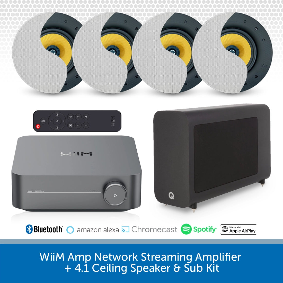 WiiM Network Streaming Amp + Ceiling Speaker & Sub Kit | Audio Volt