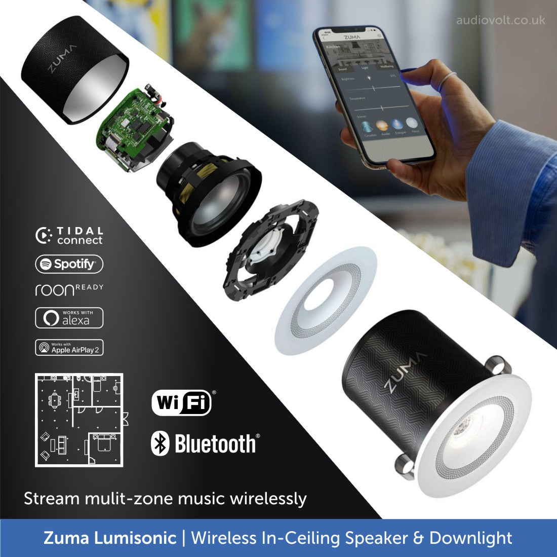 Zuma Lumisonic Wireless Ceiling Speaker & Downlight | Audio Volt