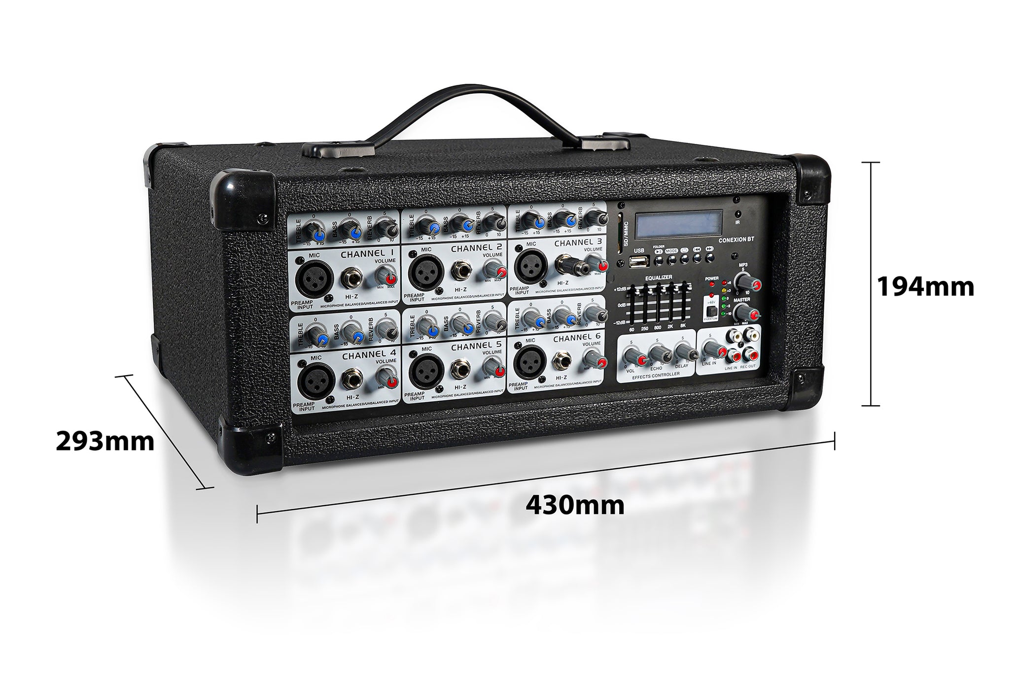 120W Powered PA Mixer Amp with 2x 8" PA Speakers & Cables | Audio Volt
