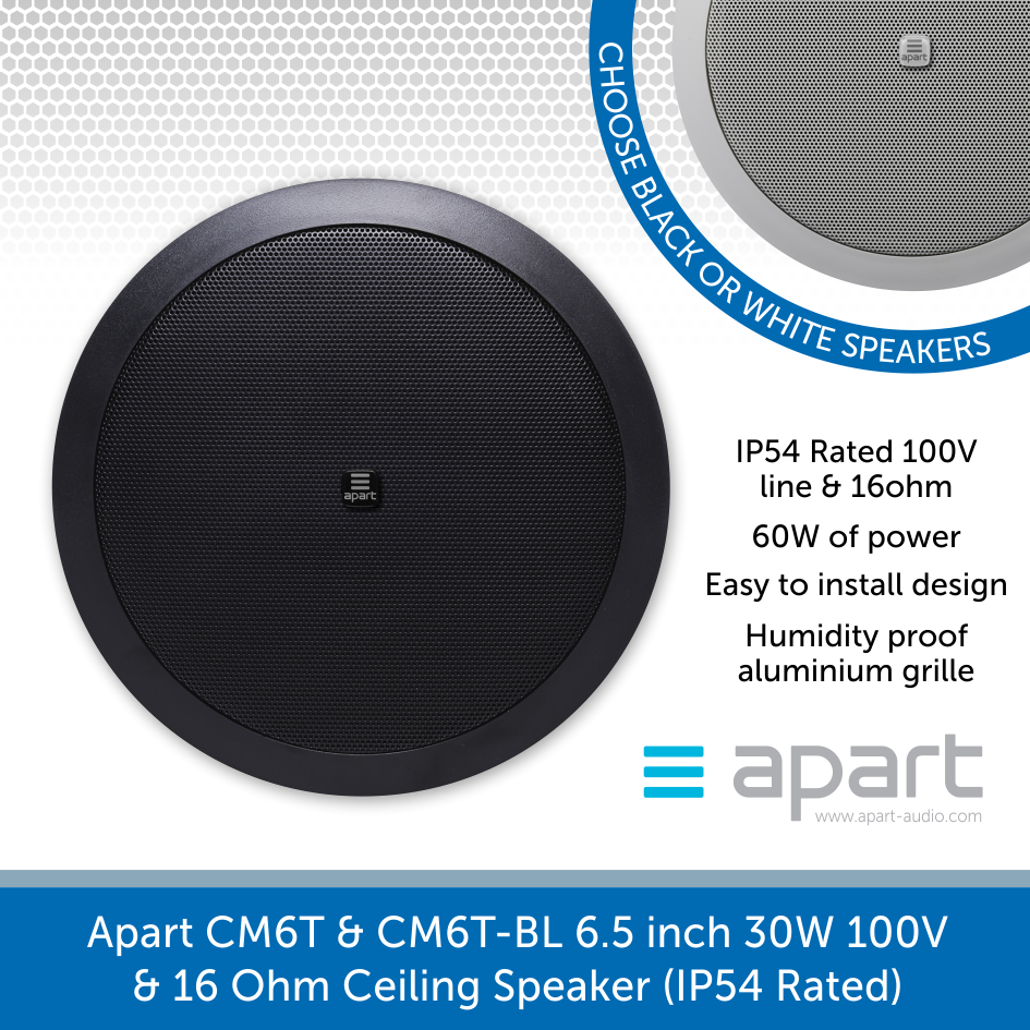Apart CM6T & CM6T-BL 6.5" Ceiling Speakers 6W, 100V/16 Ohm, IP54