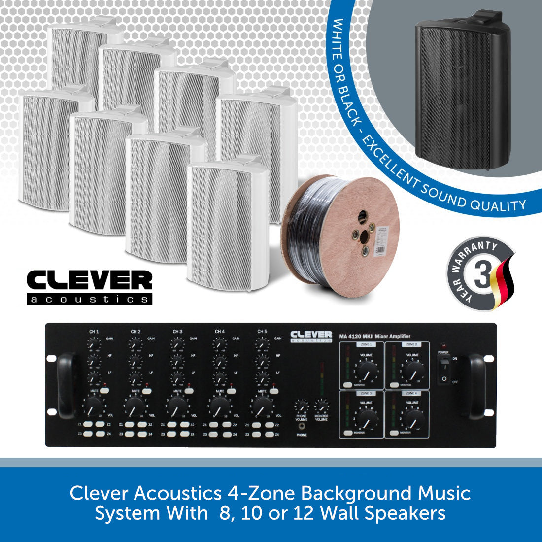Clever Acoustics 4-Zone Wall Speaker Music System | Audio Volt