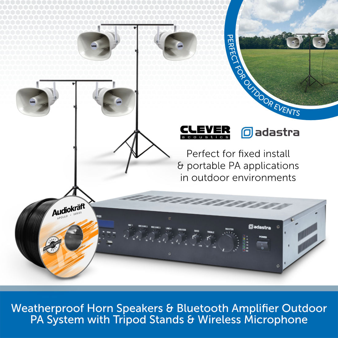 Weatherproof Horn Speaker Outdoor PA System with Stands | Audio Volt
