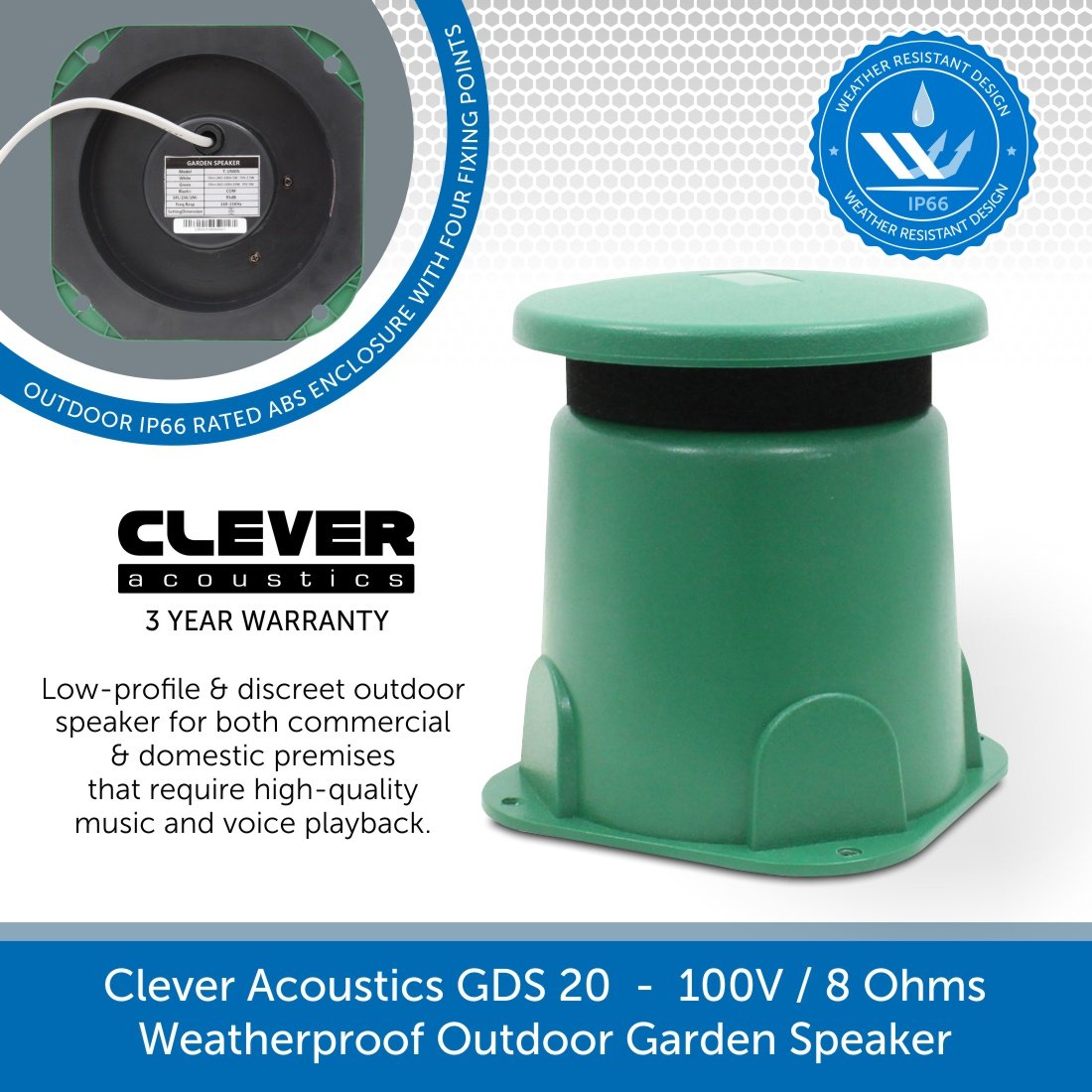 Clever Acoustics GDS 20 Outdoor Garden Speaker, 100V/8 Ohm | AudioVolt