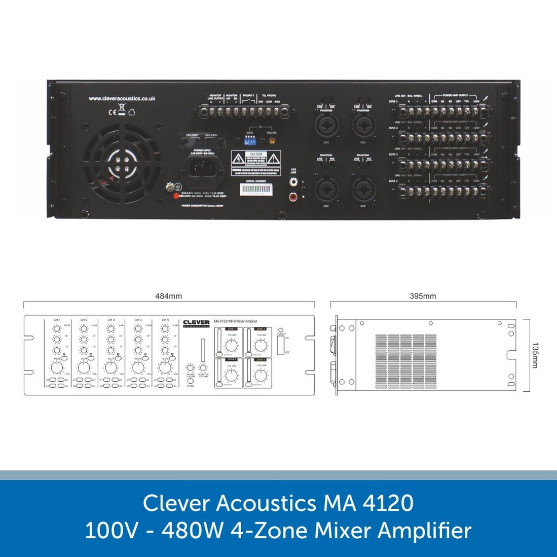 Clever Acoustics MA 4120 100V 480W 4-Zone Mixer Amplifier | Audio Volt