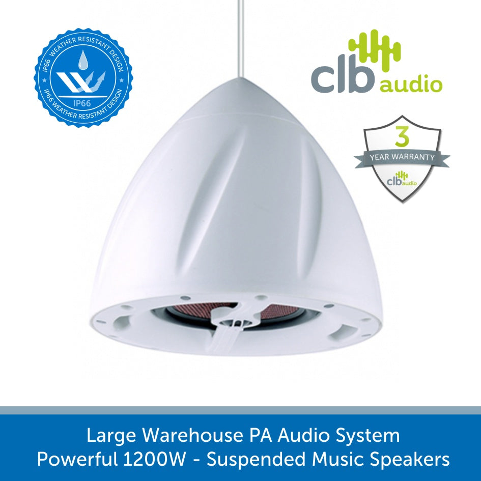 Large Warehouse PA Audio System with Suspended Speakers | Audio Volt