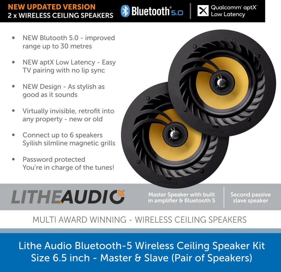 Lithe Audio 6.5 inch Bluetooth Ceiling Speakers (Pair) | Audio Volt
