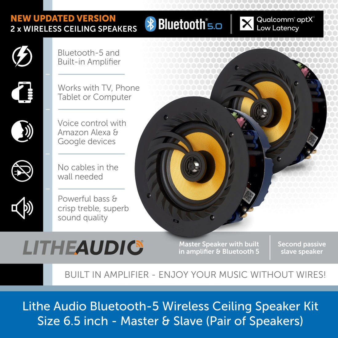Lithe Audio 6.5 inch Bluetooth Ceiling Speakers (Pair) | Audio Volt