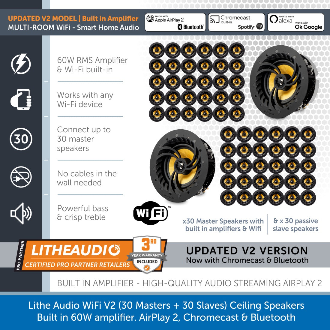 Lithe Audio 60 pack of Wireless WiFi All-in-one Speakers | Audio Volt