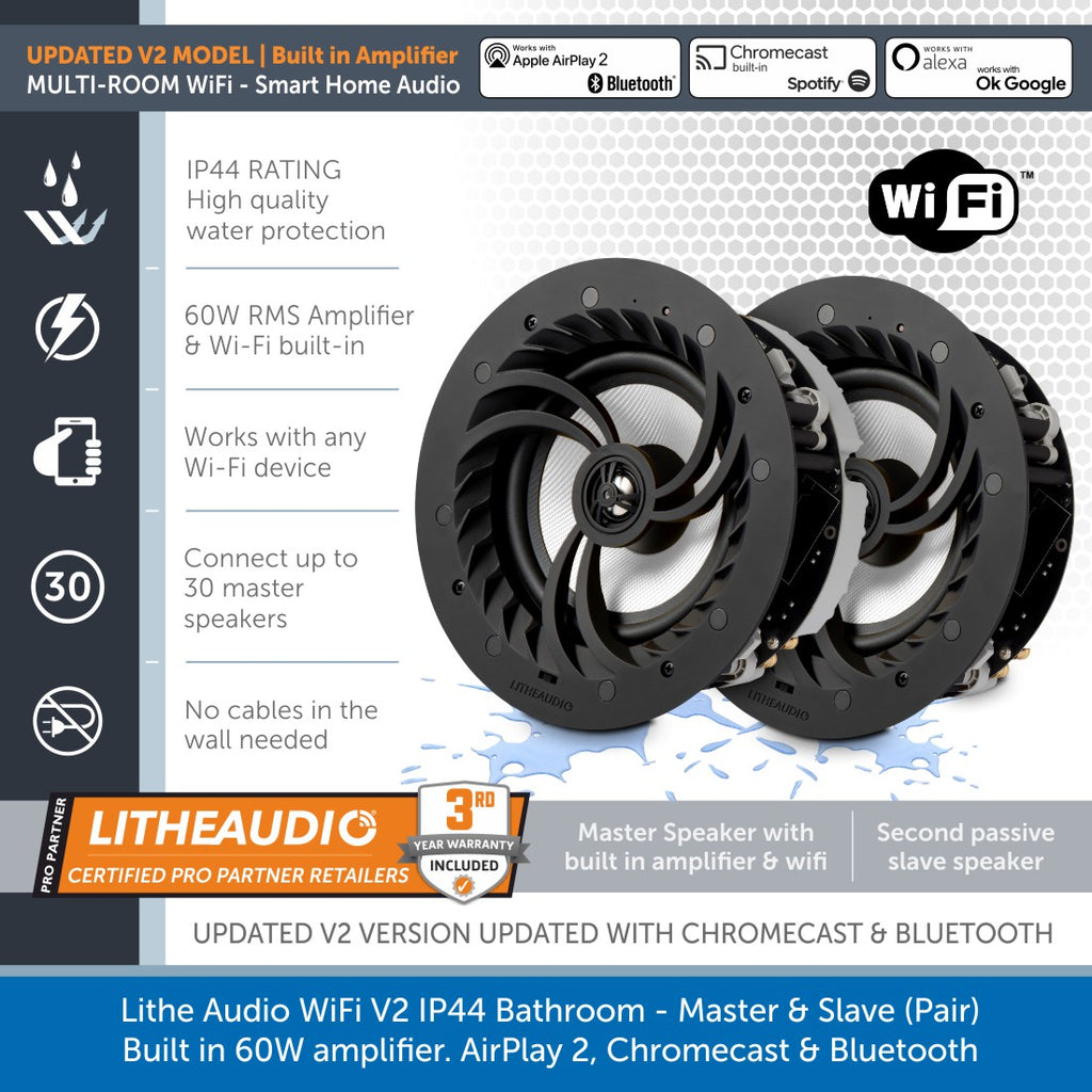 Lithe Audio Wi-Fi Ceiling Speakers, Plug-and-play, iOS/Android App
