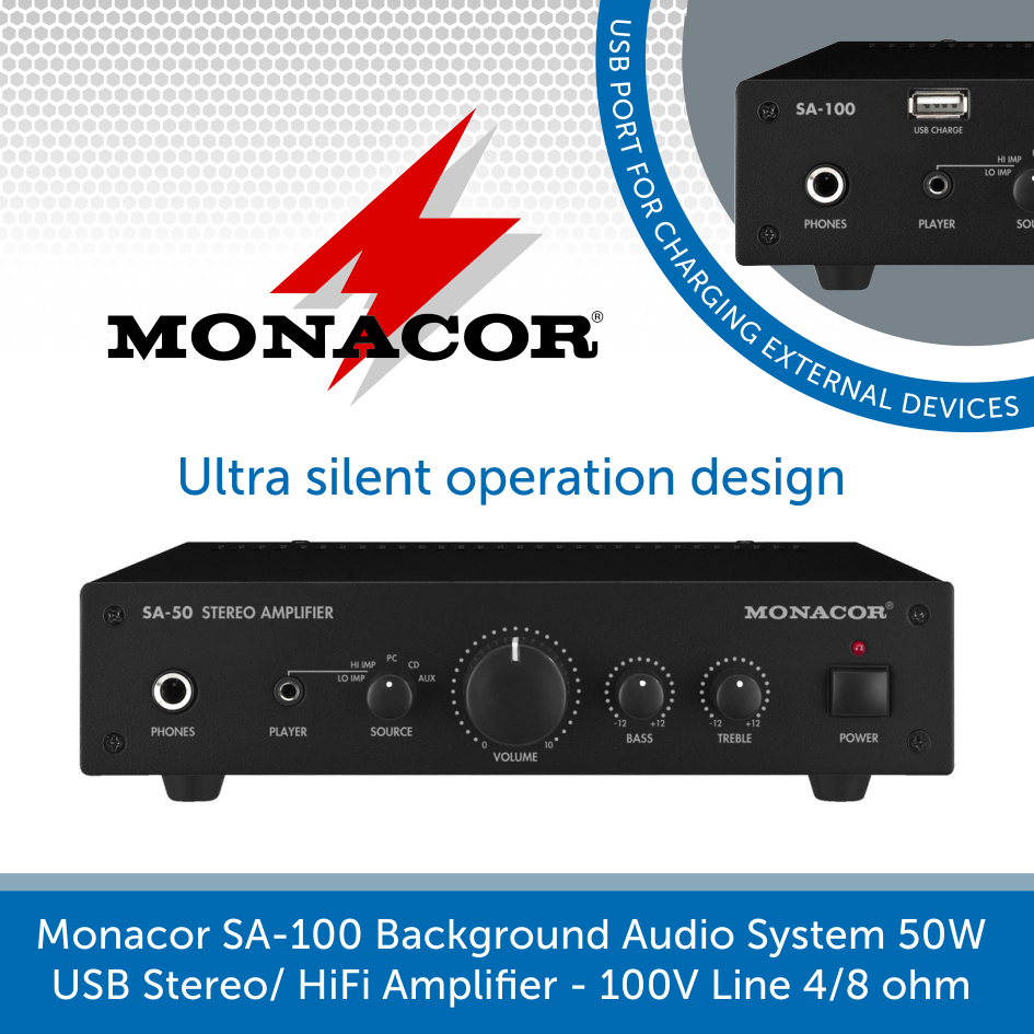 Monacor SA-100 50W USB Stereo/ HiFi Amplifier 4/8 Ohms | Audio Volt