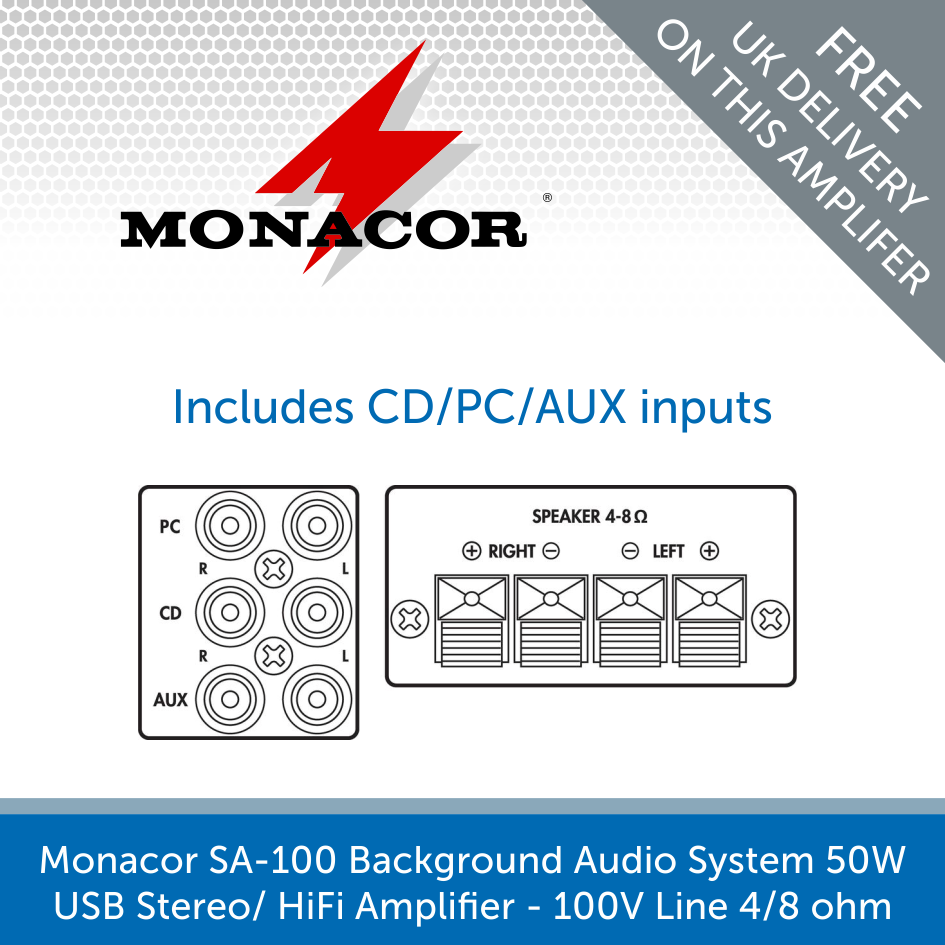 Monacor SA-100 50W USB Stereo/ HiFi Amplifier 4/8 Ohms | Audio Volt