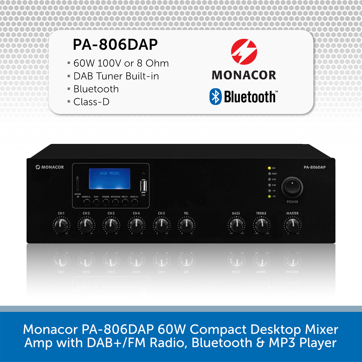 Monacor PA-806DAP 60W Compact Amplifier with DAB/FM/BT | Audio Volt