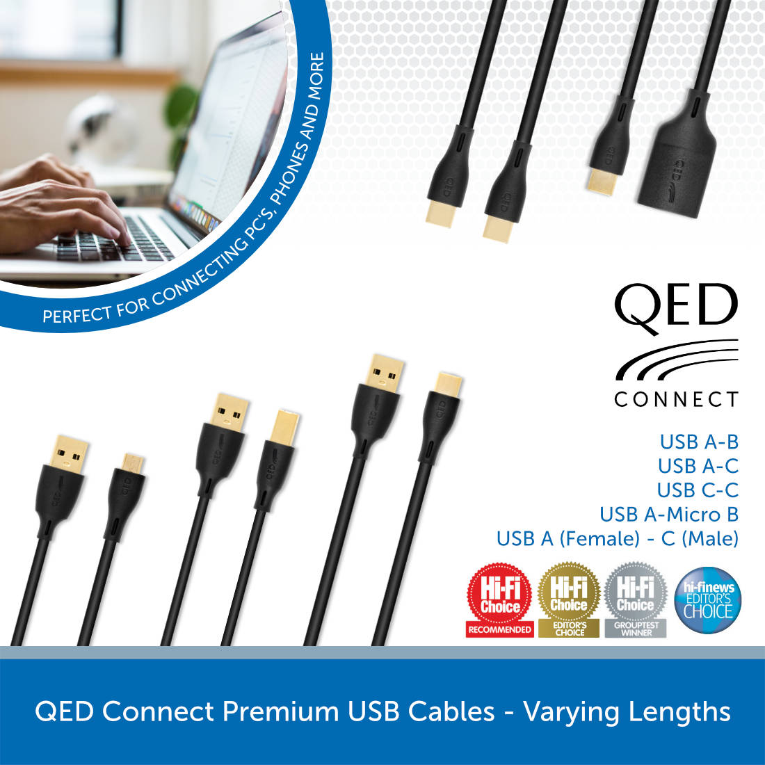 QED Connect Premium USB Cables - Varying Lengths | Audio Volt