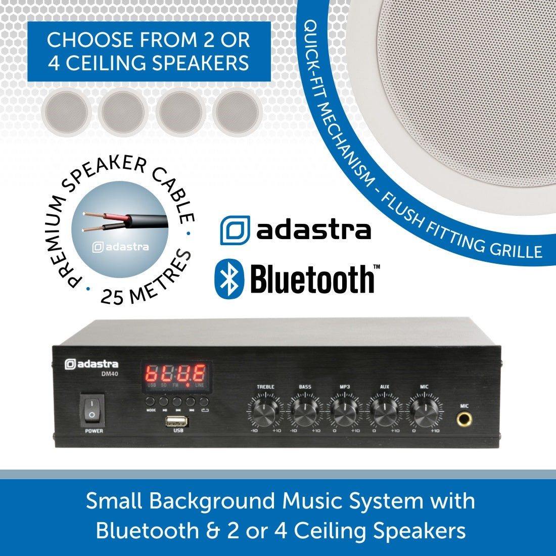 Background Music System with 2 or 4 Ceiling Speakers & BT | Audio Volt