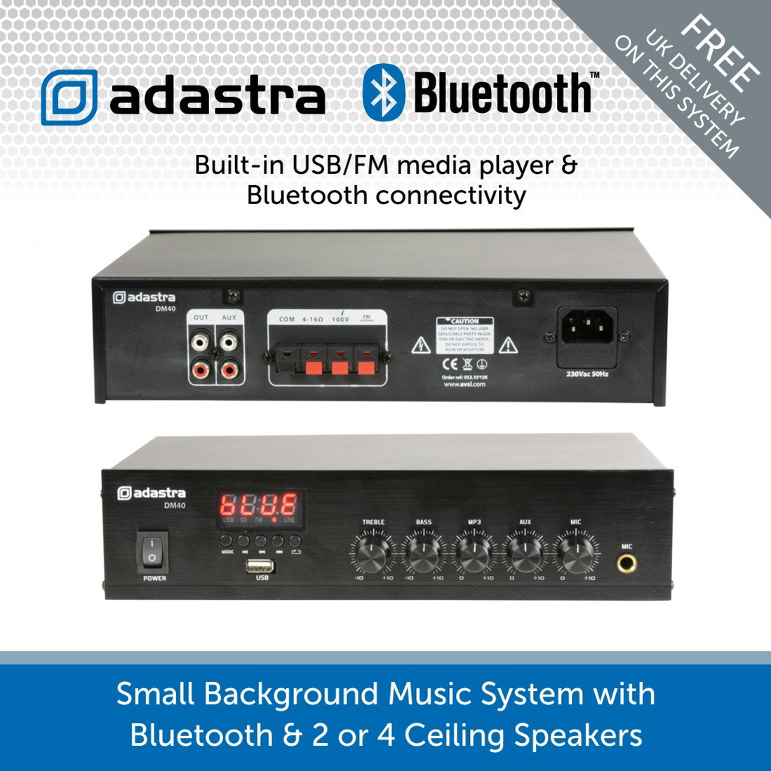 Background Music System with 2 or 4 Ceiling Speakers & BT | Audio Volt