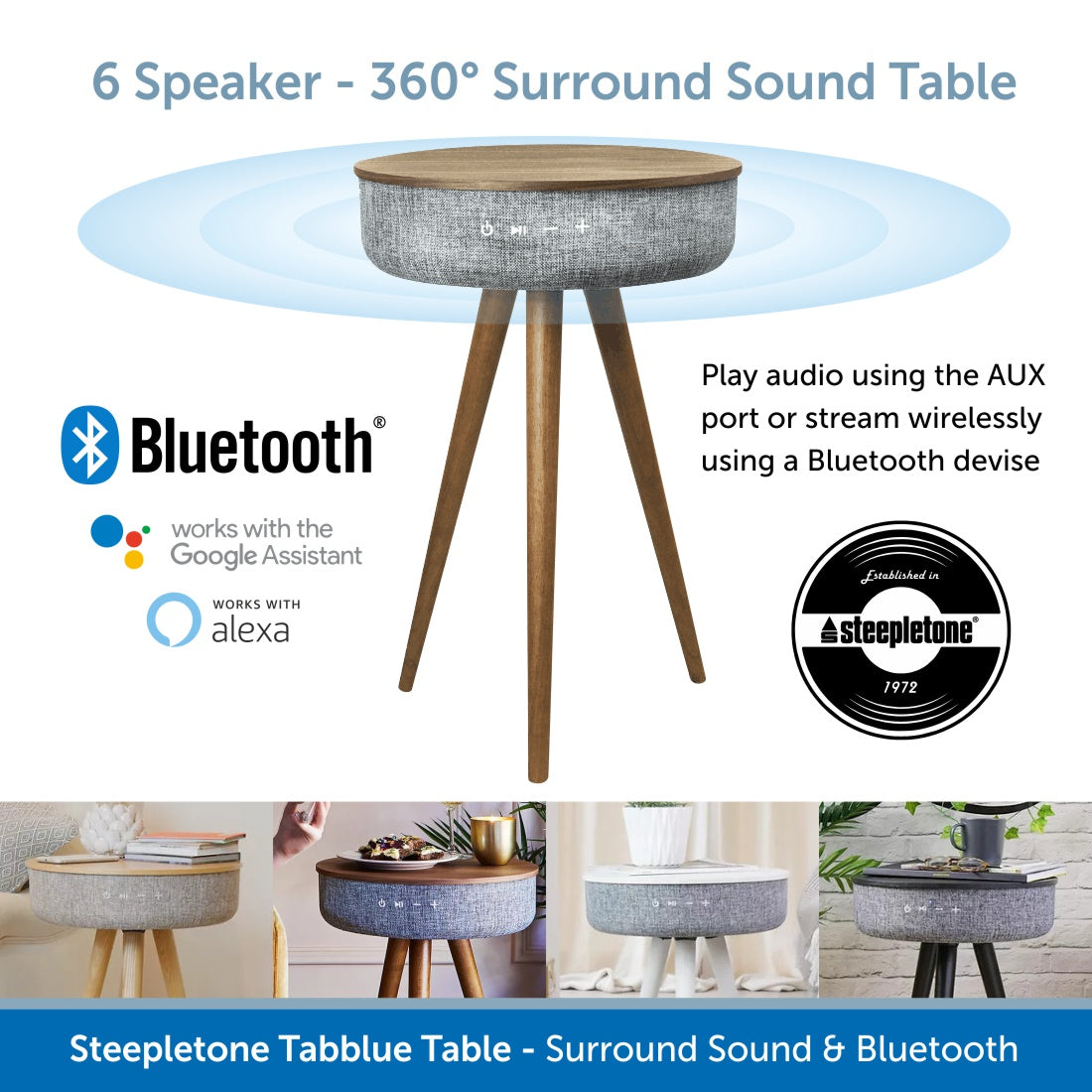 Steepletone Tabblue Table With Bluetooth Streaming | Audio Volt