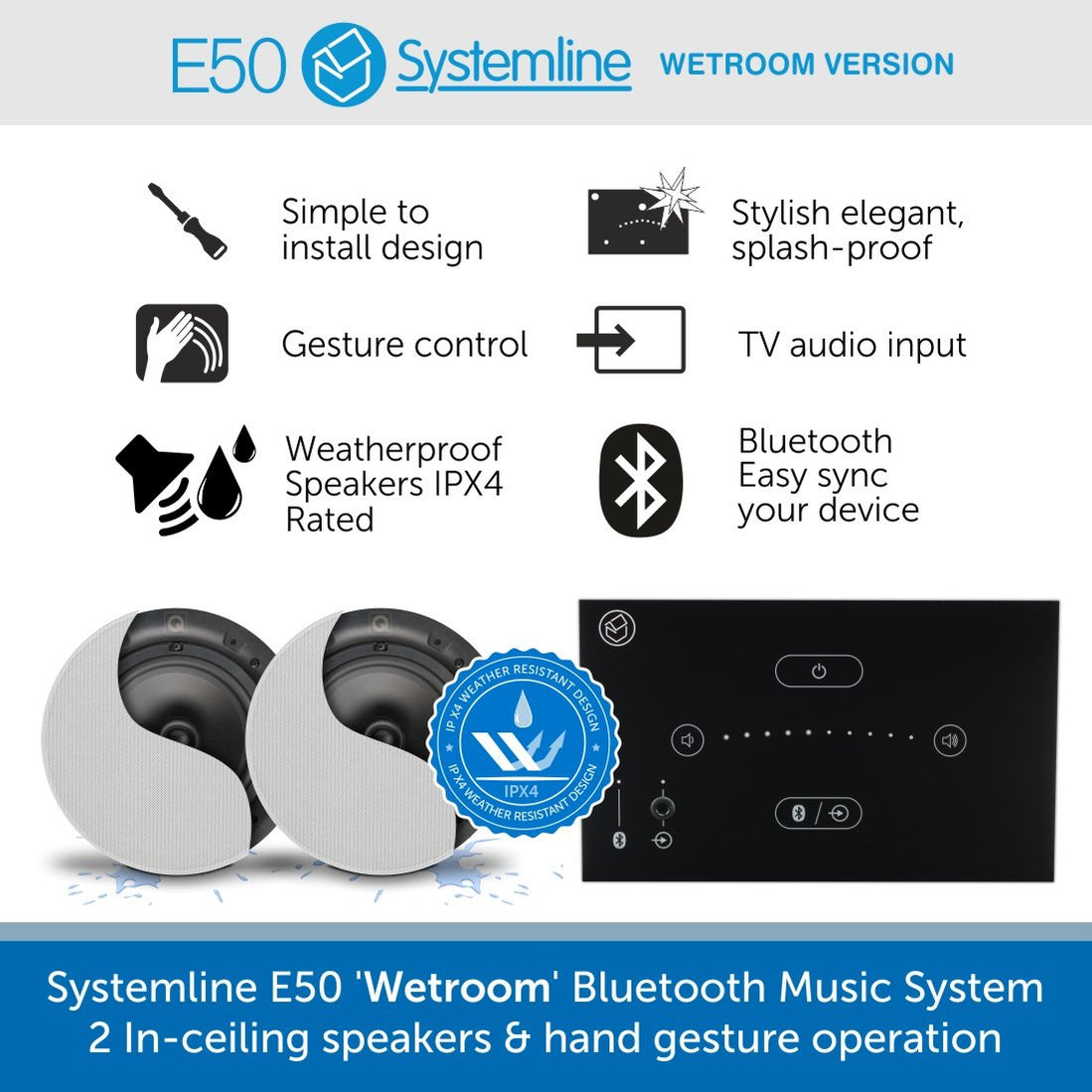 Systemline E50 - Wetroom Bluetooth Bathroom Music System | Audio Volt