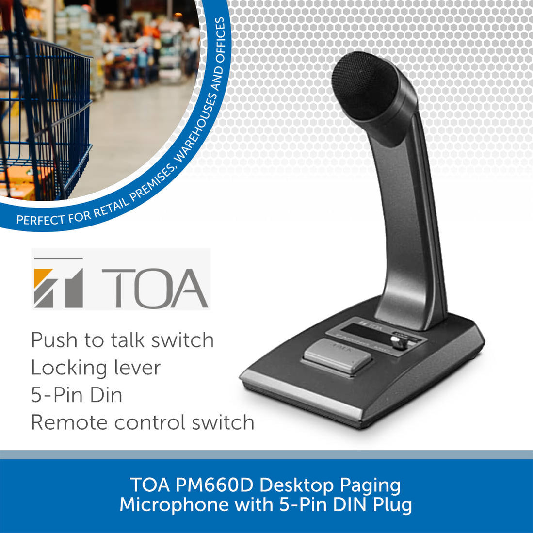 TOA PM660D Desktop Paging Microphone with 5-Pin DIN Plug | Audio Volt